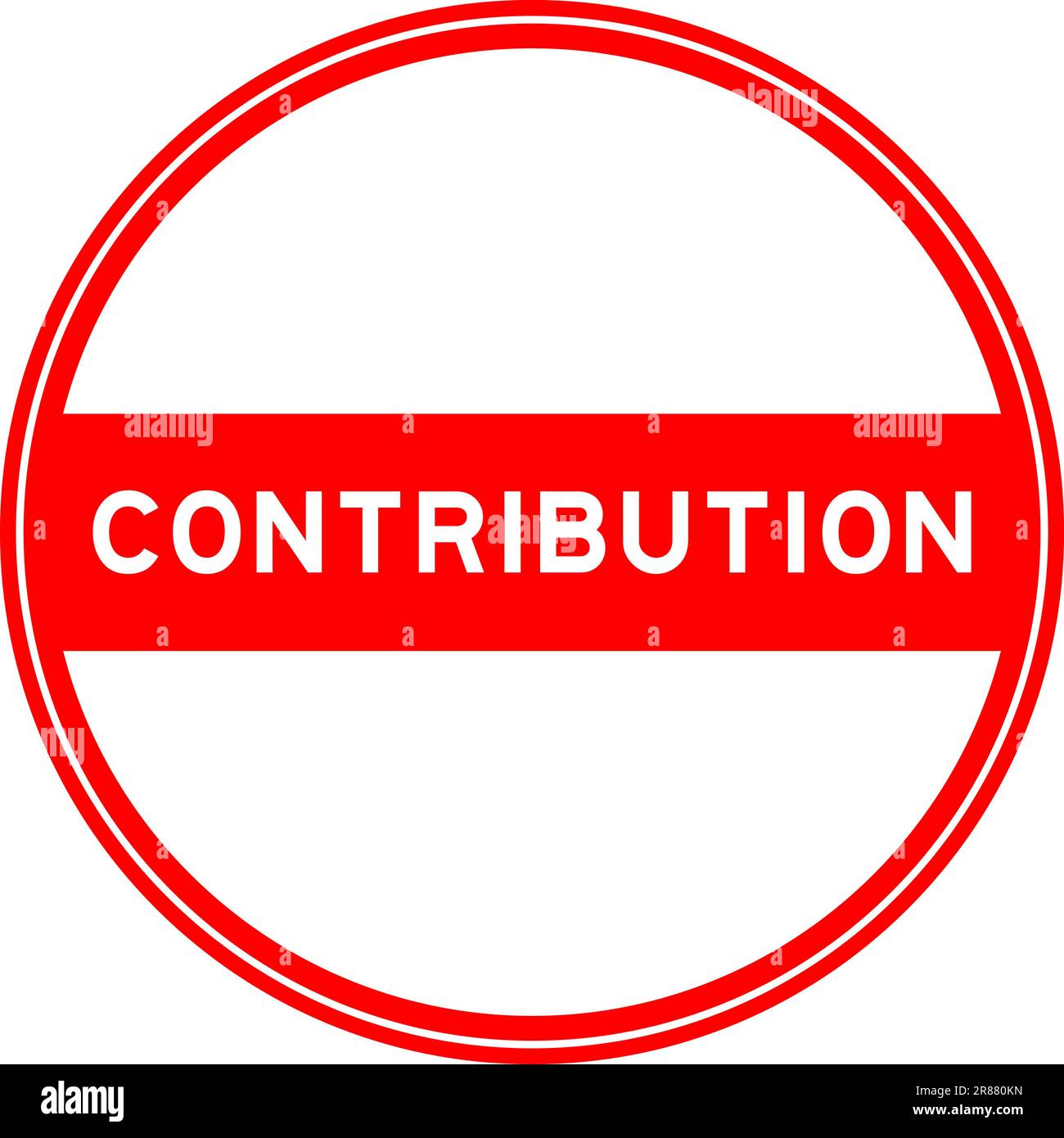 Red color round seal sticker in word contribution on white background ...
