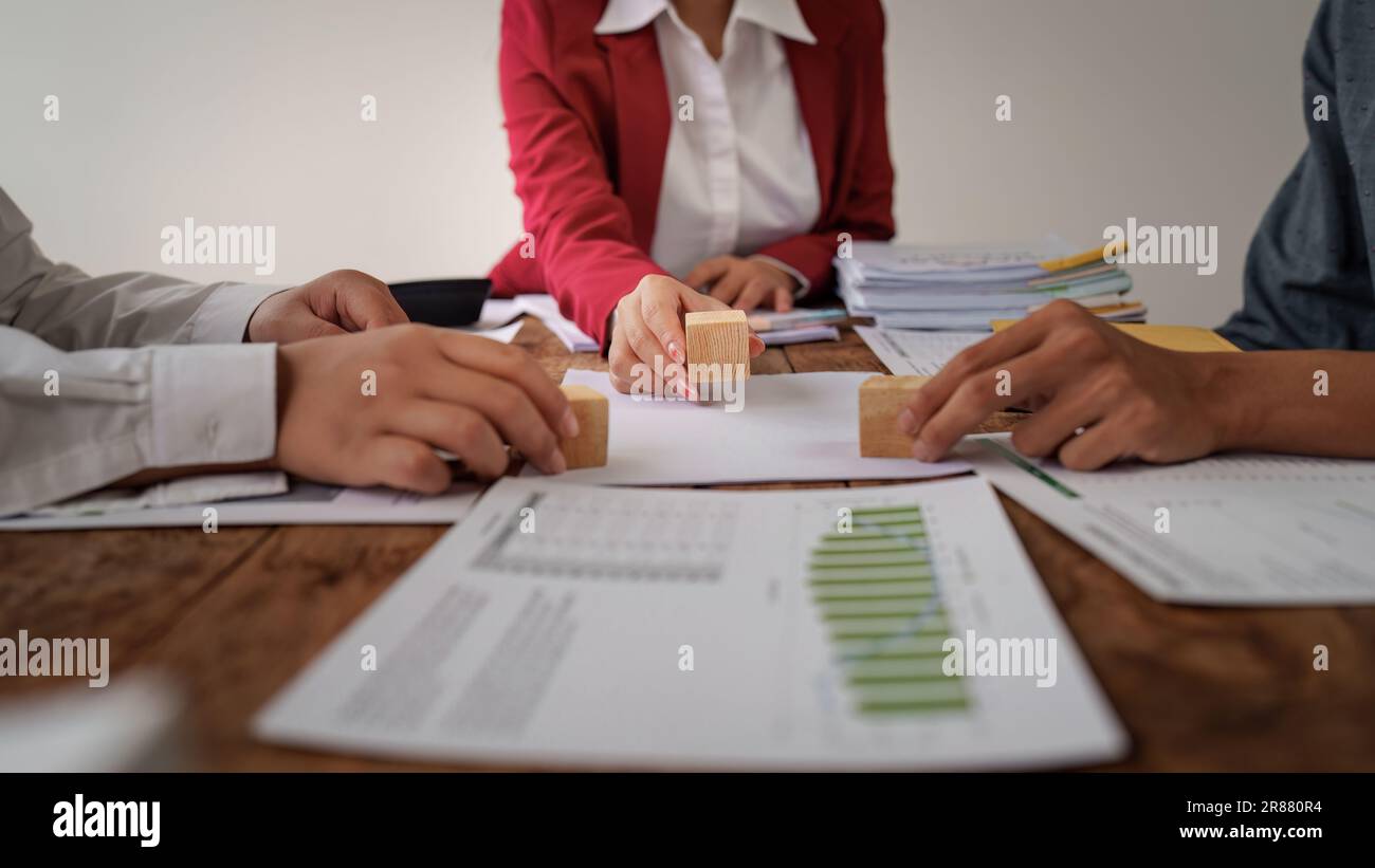 Business people process and workflow automation with flowchart ...