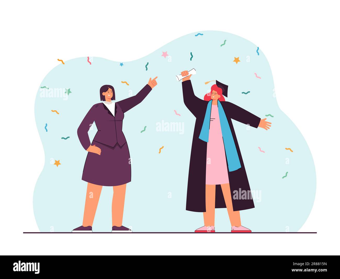 Professor and happy girl in graduation cap holding diploma Stock Vector ...