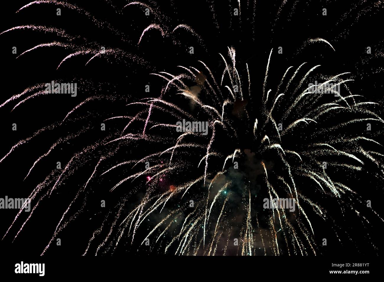 festive Ffireworks at night sky. bright pyrotechnic show Stock Photo ...