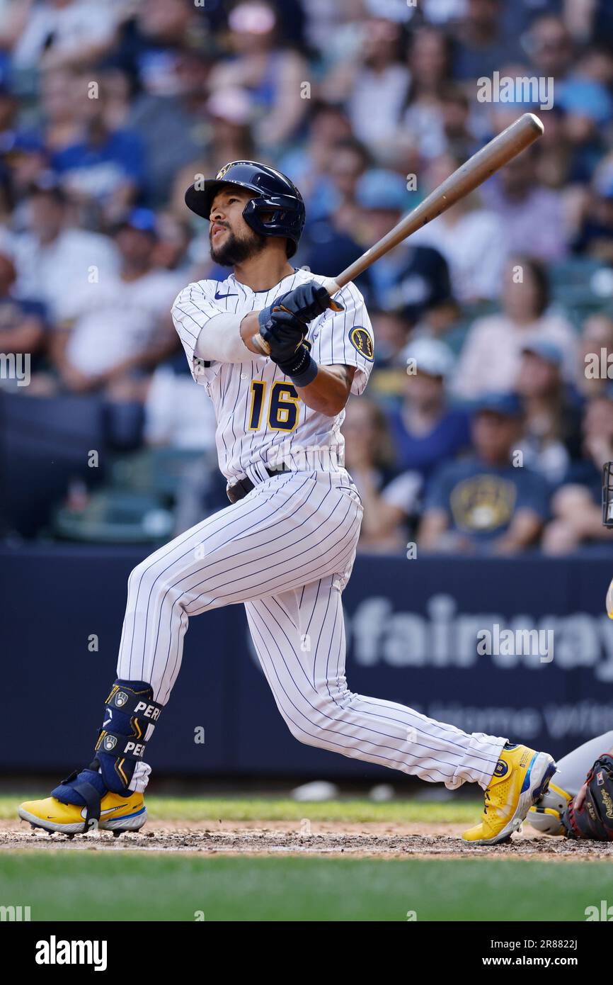 MILWAUKEE, WI - JUNE 17: Milwaukee Brewers right fielder Blake Perkins ...