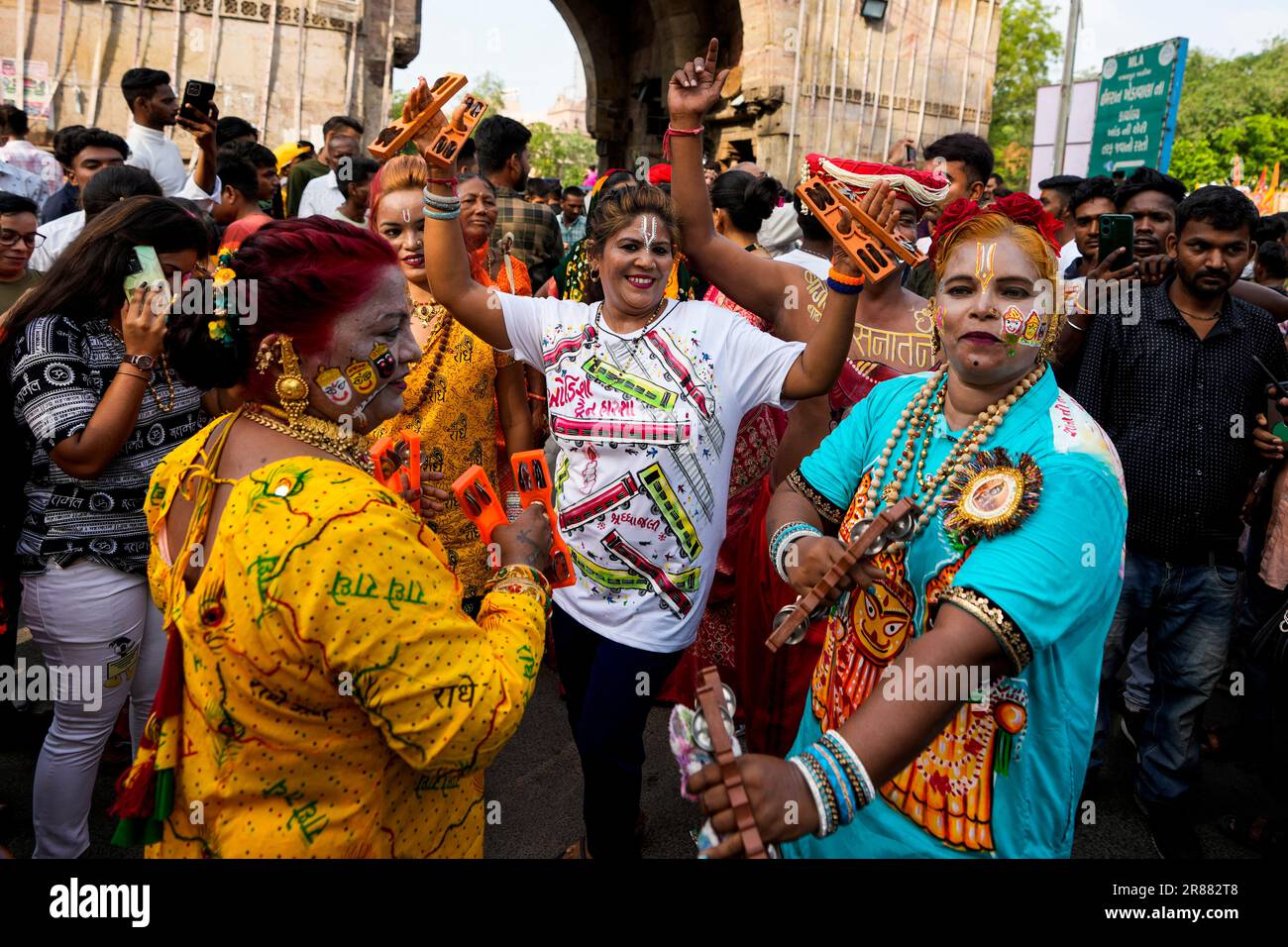 Devotees dance during the annual chariot festival of Hindu god Lord ...