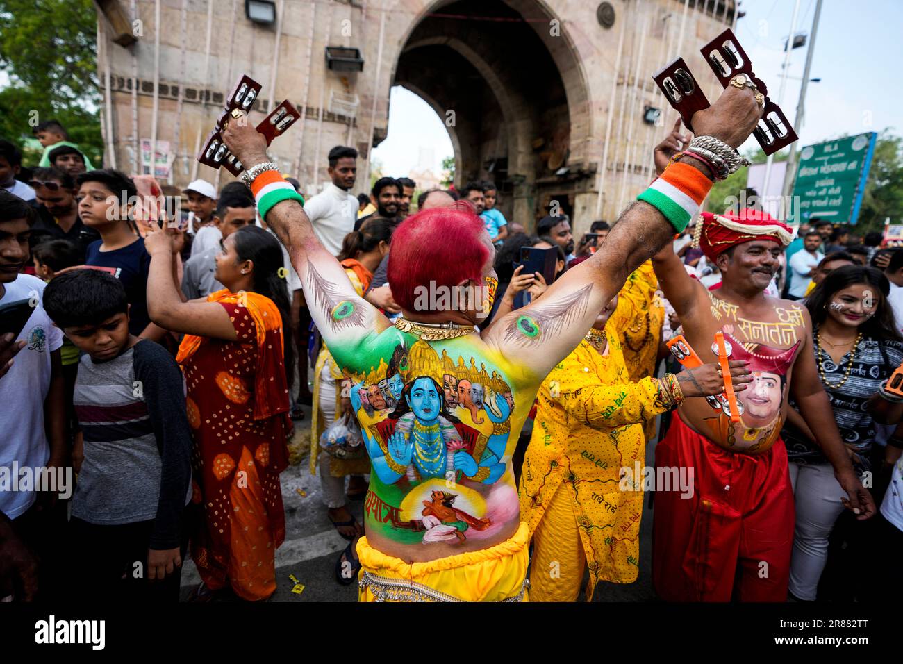Devotees dance during the annual chariot festival of Hindu god Lord ...