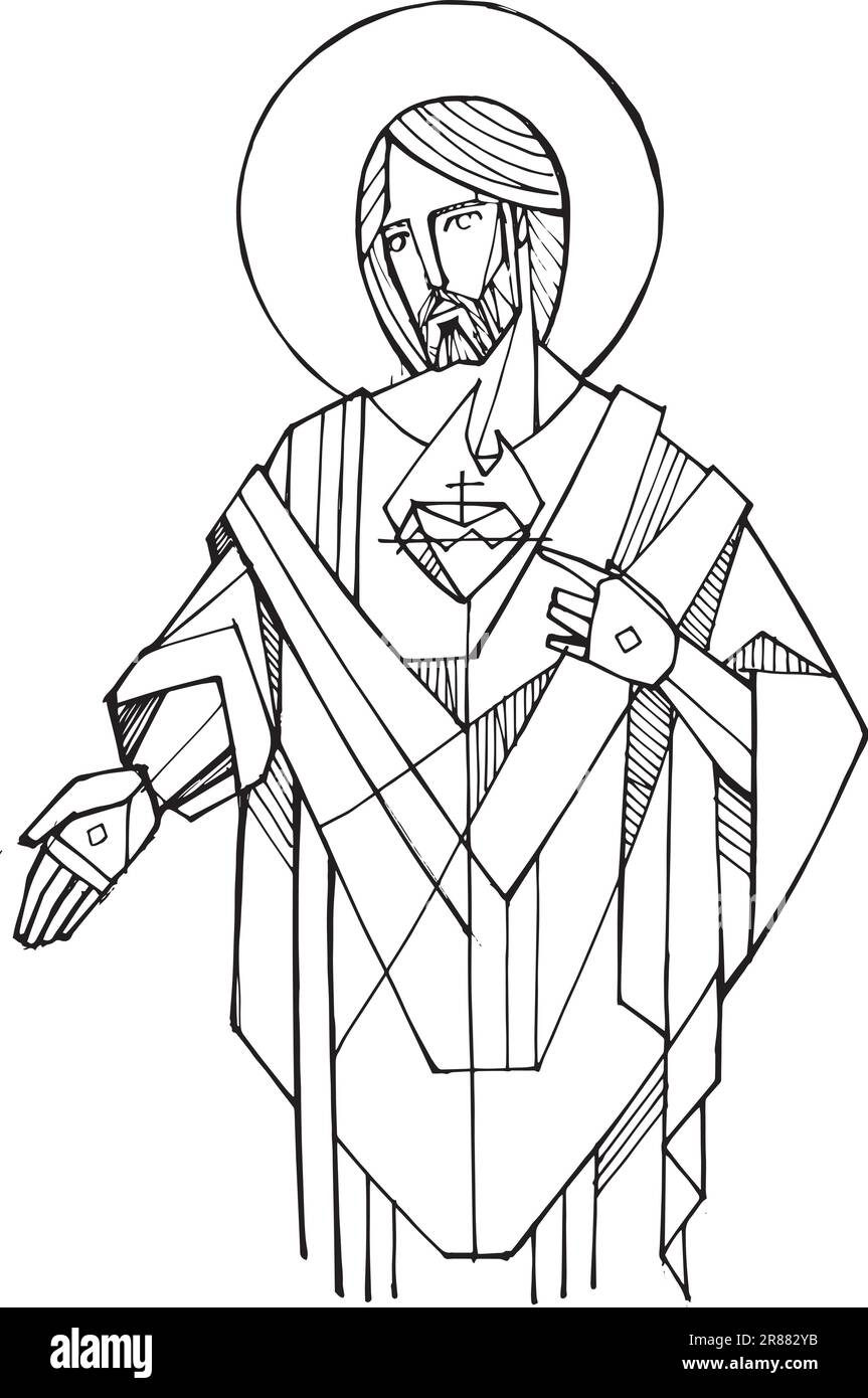Hand drawn vector illustration or drawing of sacred heart in Jesus ...