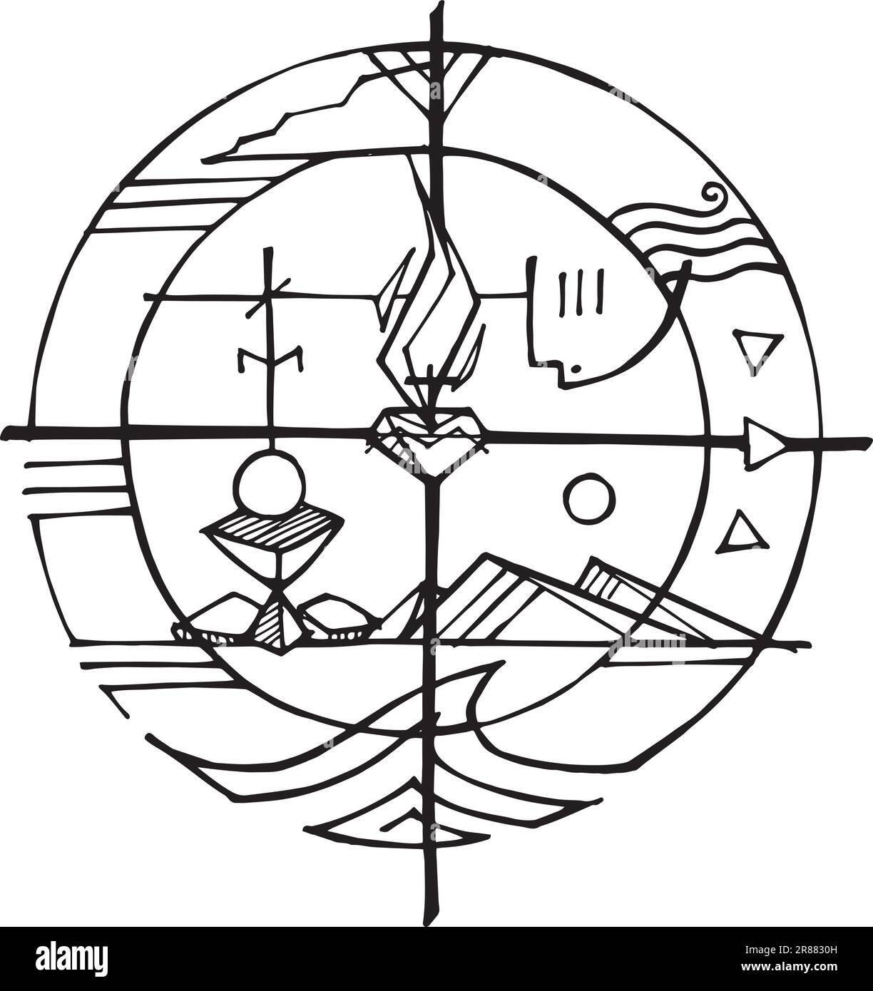 Hand drawn vector illustration or drawing of symbol holy spirit revives ...