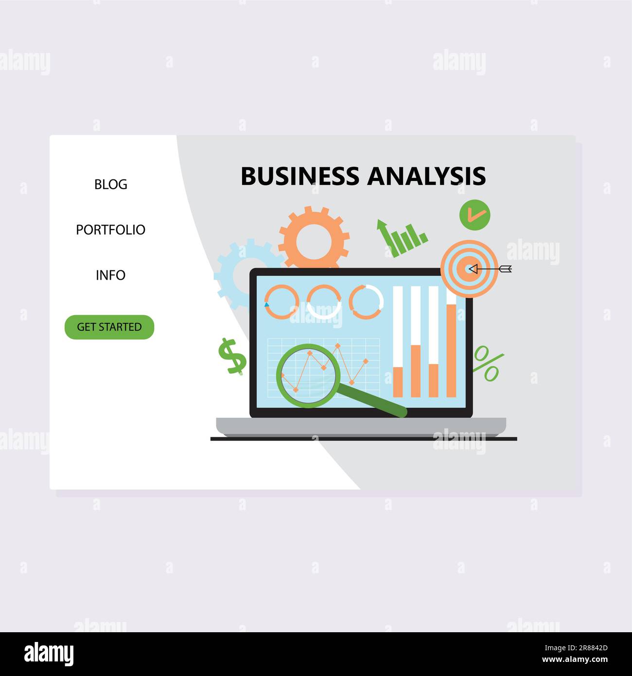 Business analysis landing page, support business with metrics. Vector ...