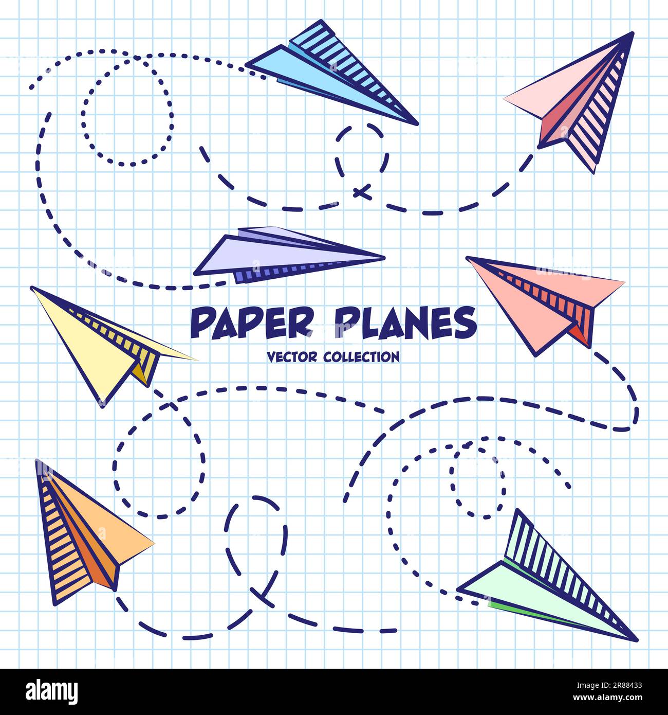 Hand drawn planes on checkered paper sheet. School notebook for drawing ...