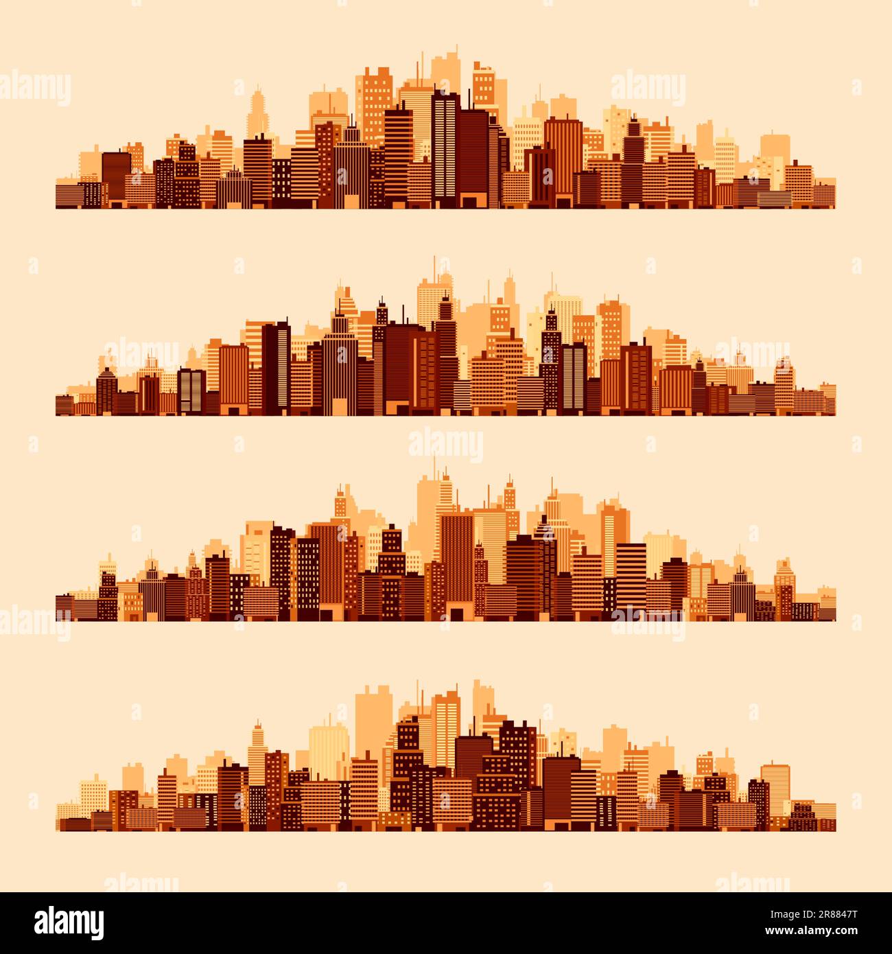 City silhouettes. Cityscape, town skyline, horizontal panorama. Midtown ...