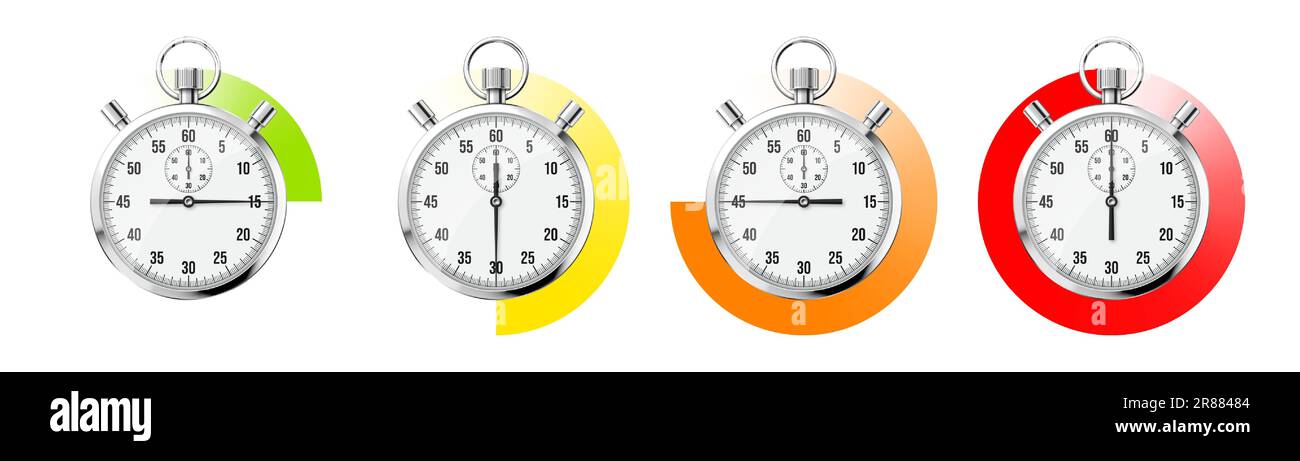 Realistic classic stopwatch. Shiny metal chronometer, time counter with ...