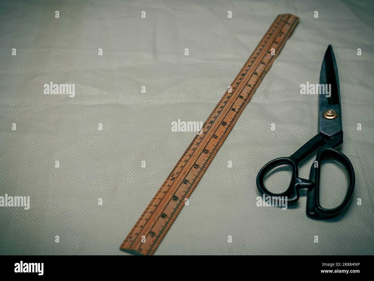 Tailor's work table; Sewing items; Vintage Background Stock Photo - Alamy