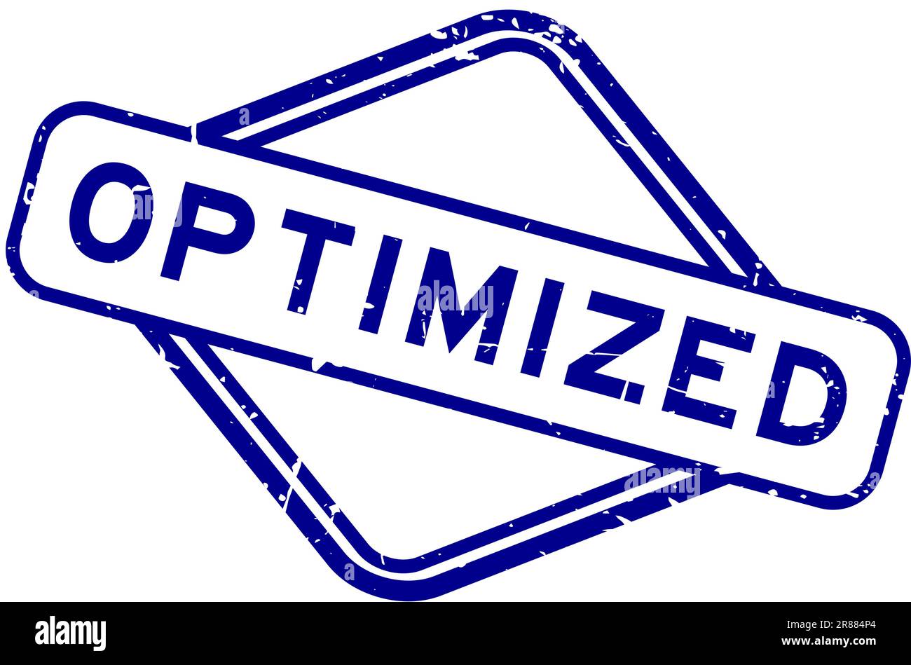 Grunge blue optimized word rubber seal stamp on white background Stock ...