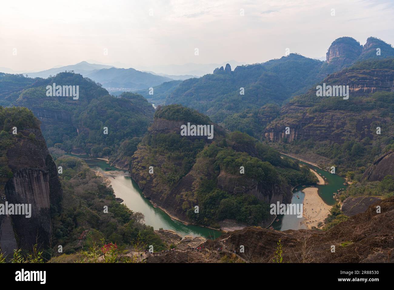 River making a 360 degree turn in front of a stiff rock in Wuyishan ...