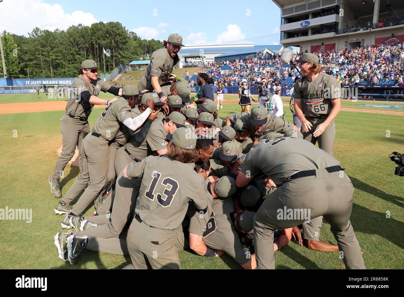 HOOVER, AL - MAY 28: The Vanderbilt Commodores celebrate winning the 2023 SEC Baseball ...