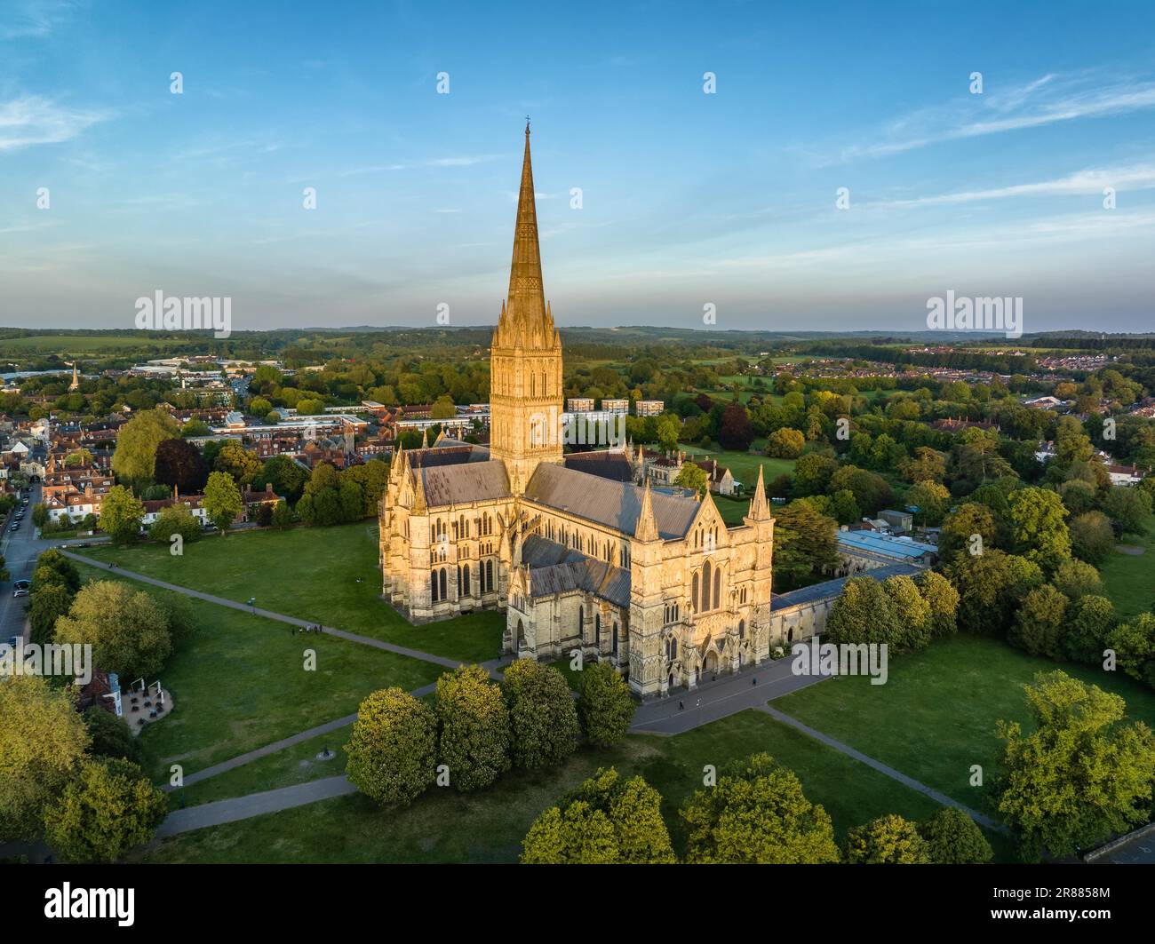 Aerial view of Salisbury Cathedral, Salisbury Wiltshire, England ...