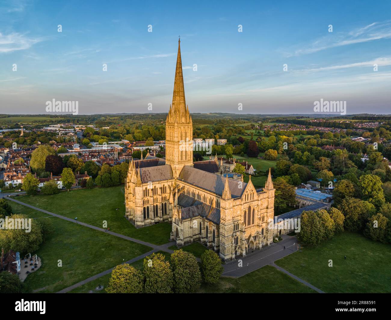 Aerial view of Salisbury Cathedral, Salisbury Wiltshire, England ...