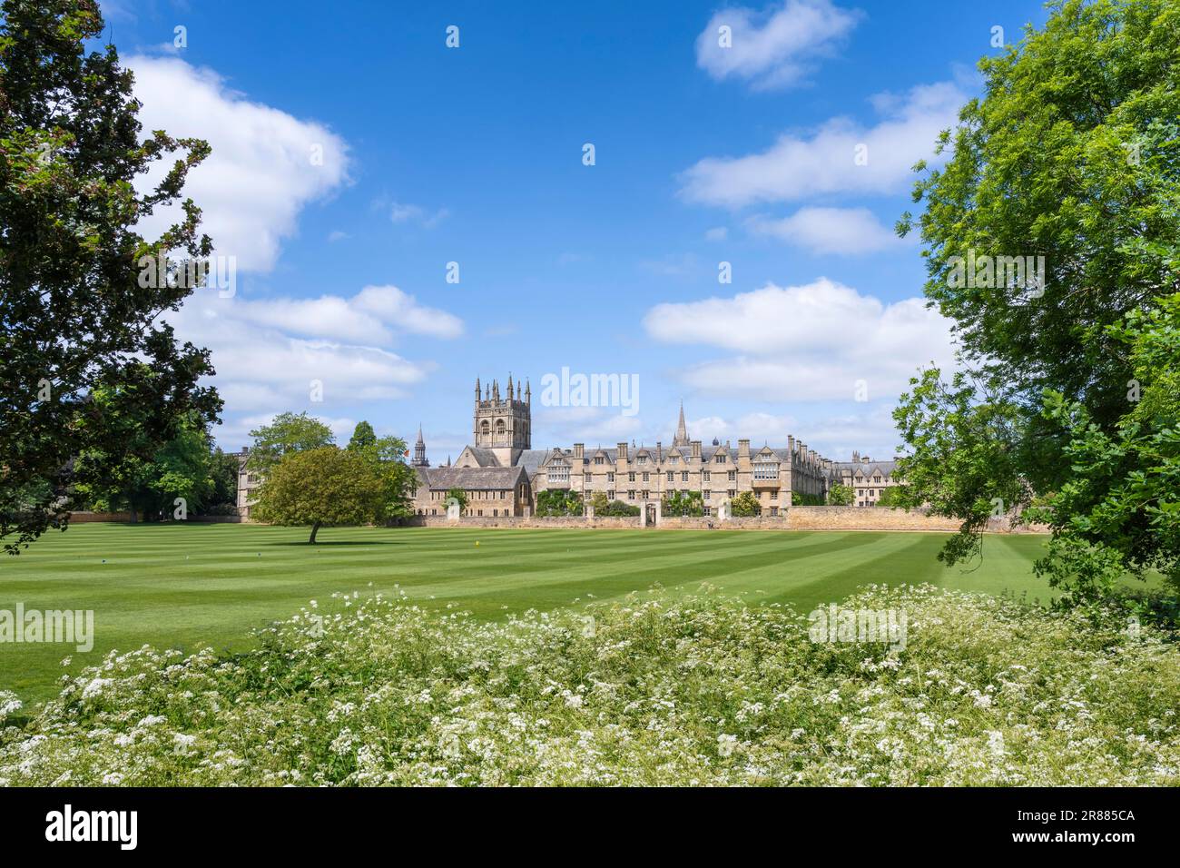 View over the grass playing field Merton Field to Merton College ...