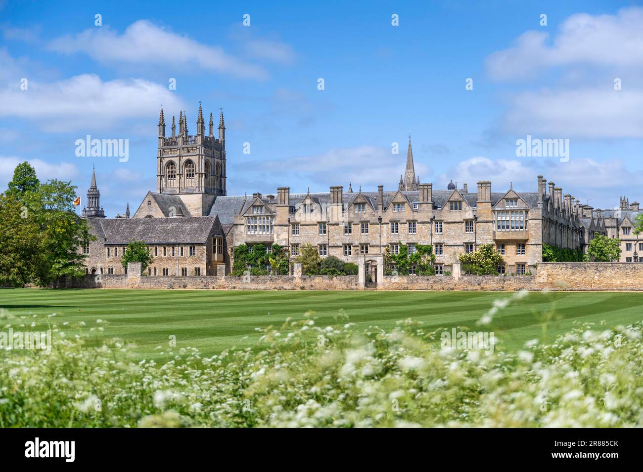 View over the grass playing field Merton Field to Merton College ...