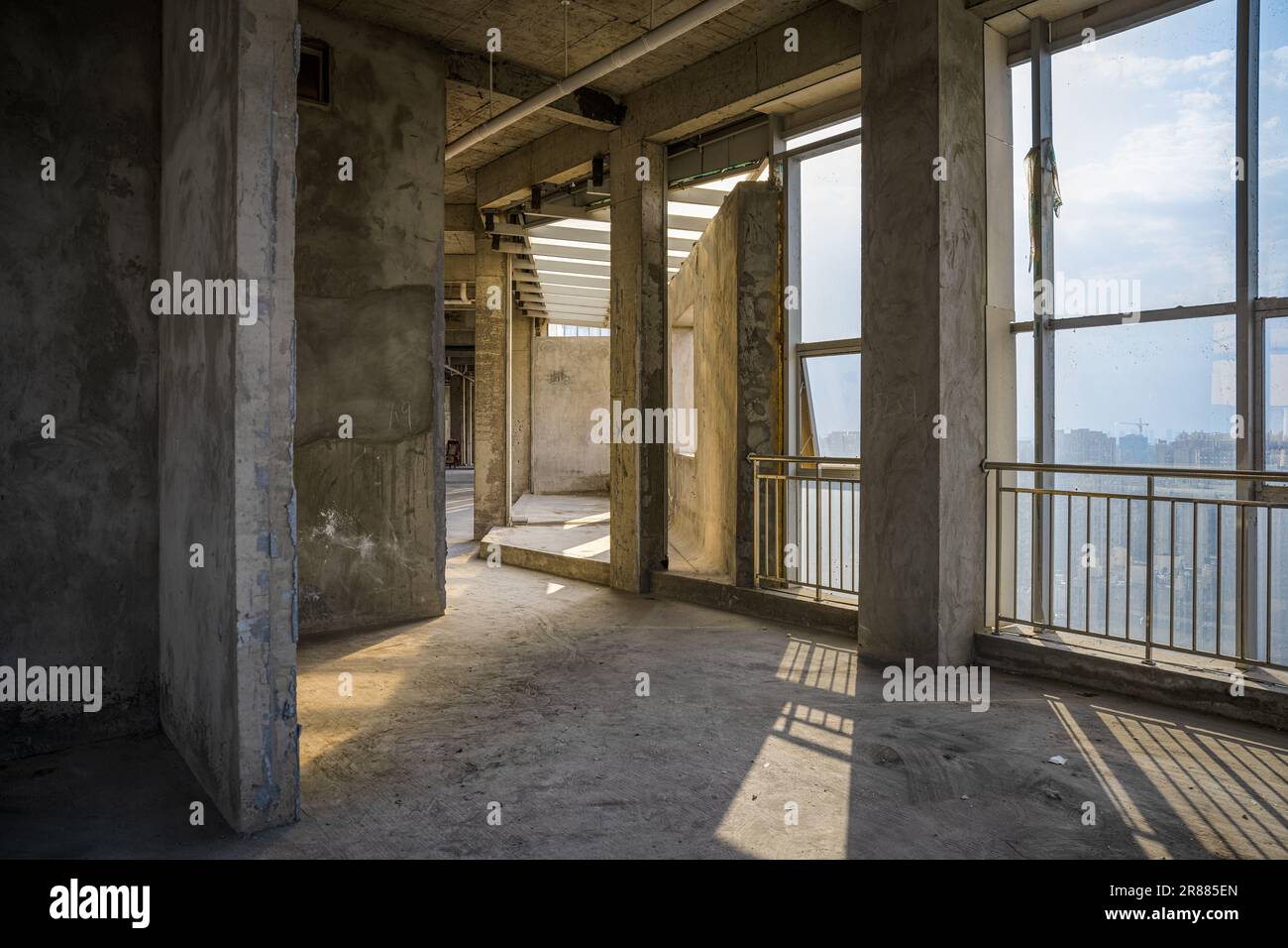 Sunlight shining inside the newly constructed residential building ...