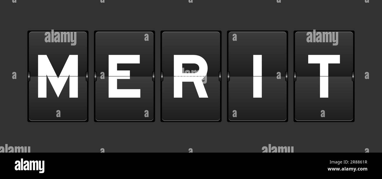 Black color analog flip board with word merit on gray background Stock ...