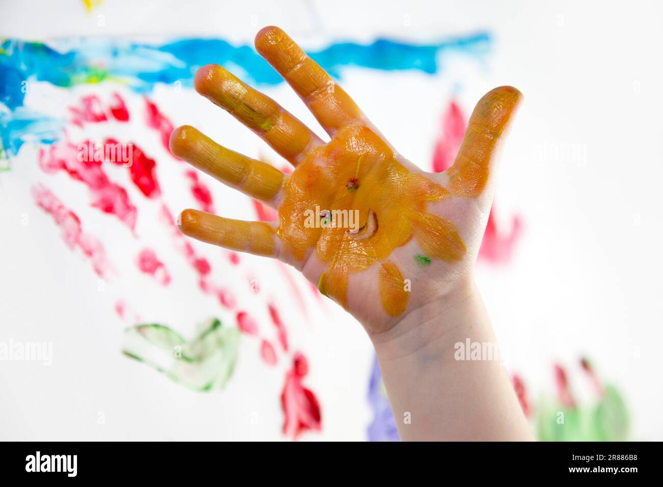 Finger, fingerpaint, child, house, spring, summer, sun, grass, draw ...
