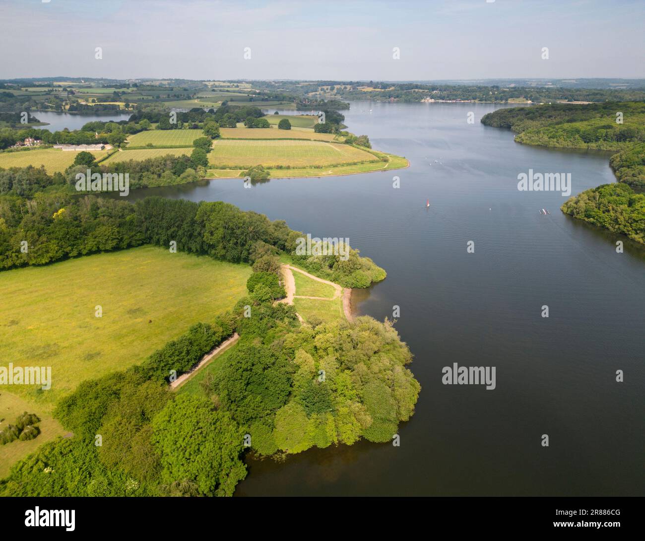 aerial view of the bewl water reservoir and water sport centre in Kent ...
