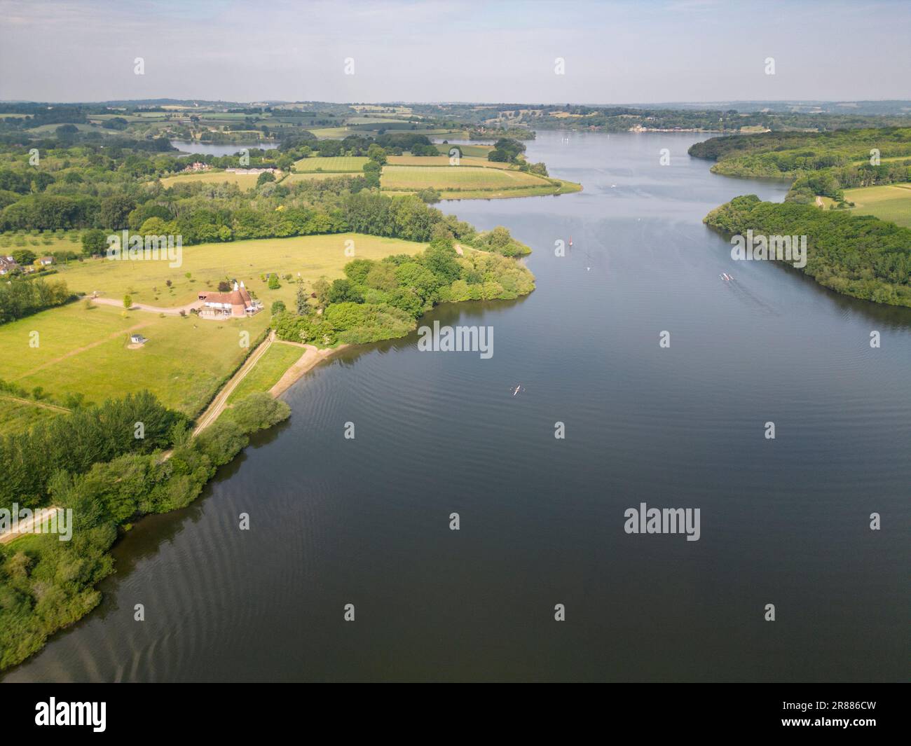 aerial view of the bewl water reservoir and water sport centre in Kent ...