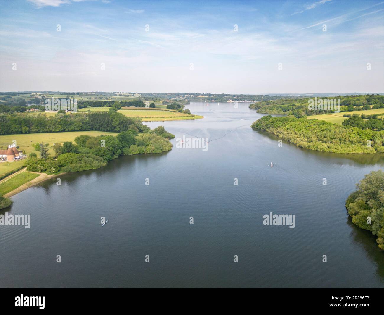aerial view of the bewl water reservoir and water sport centre in Kent ...