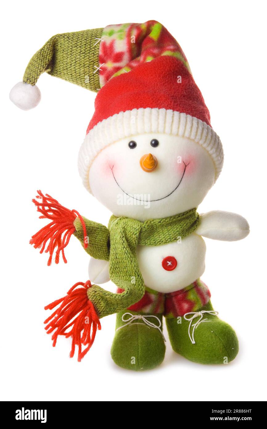 Snowman in hat and scarf isolated on white background Stock Photo - Alamy