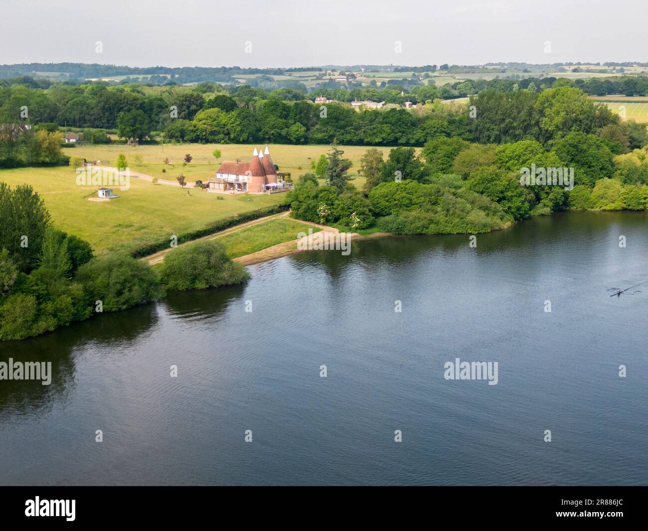 aerial view of the bewl water reservoir and water sport centre in Kent ...