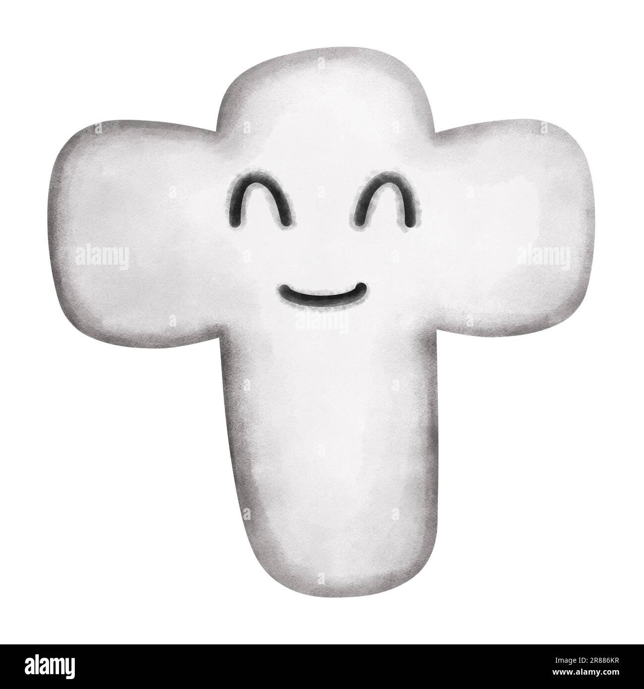 Watercolor halloween funny old stone cross.Halloween illustration ...
