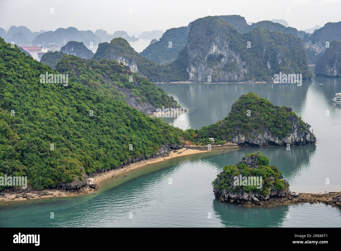 A stunning view of Halong Bay in Vietnam, Southeast Asia with mountains ...