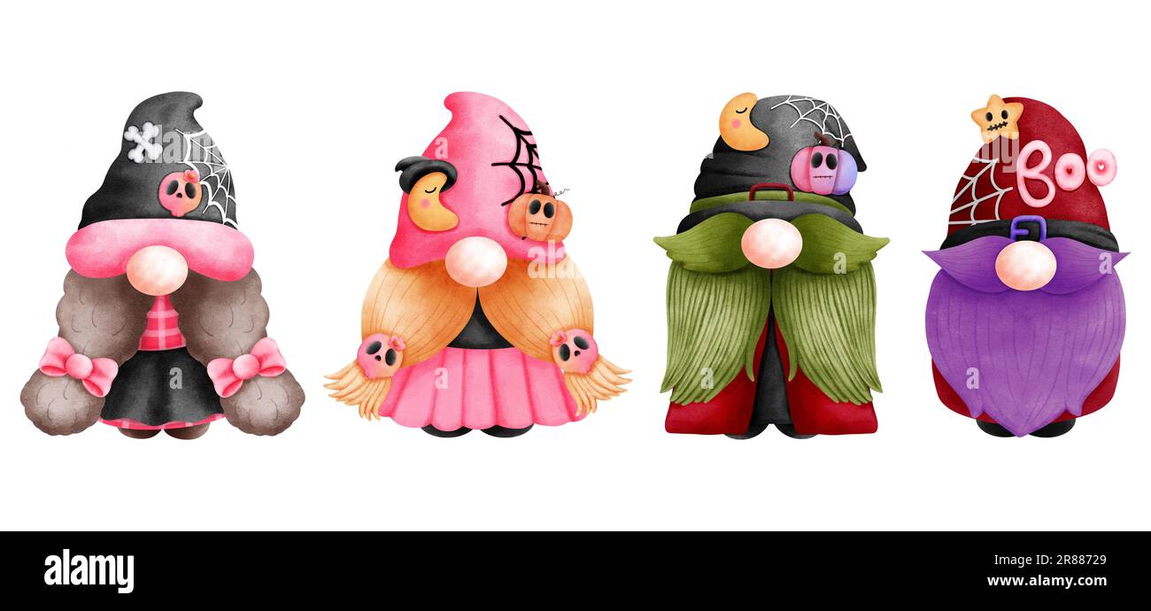 Halloween gnomes watercolor illustration set.Halloween cute gnomes with ...