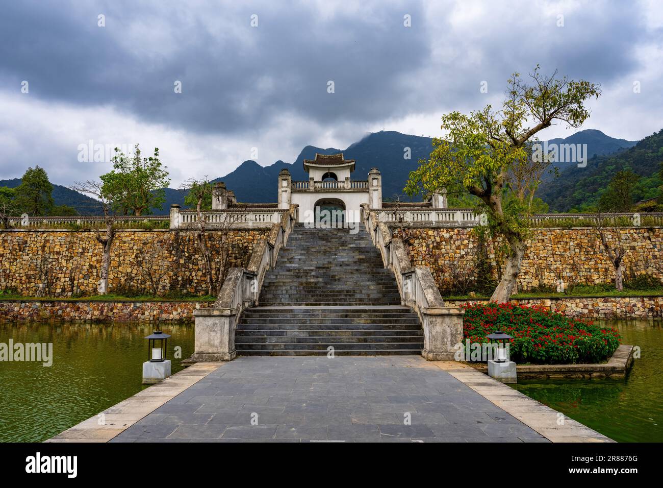 A picturesque view of a traditional Vietnamese temple complex located ...