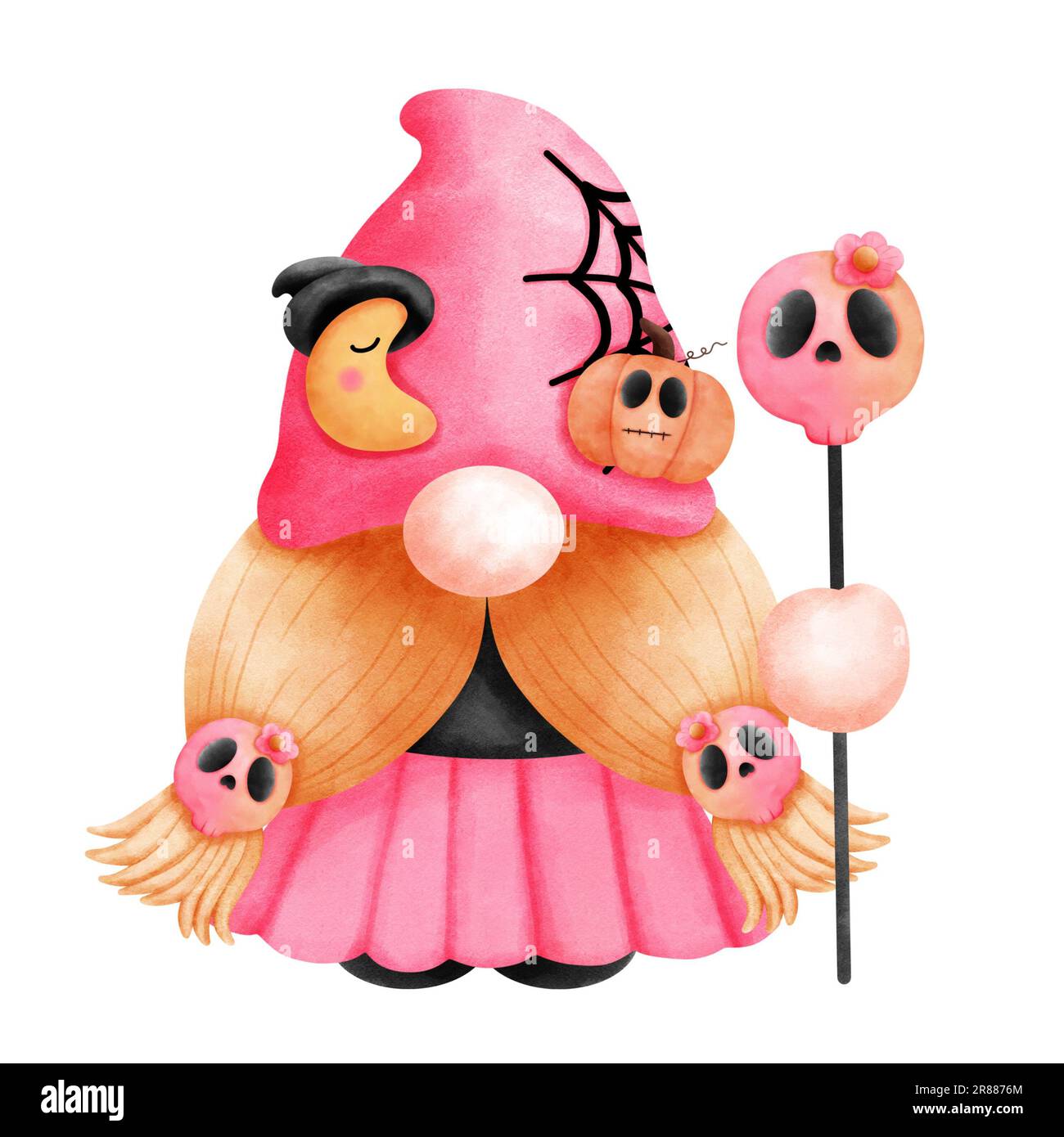 Halloween gnome illustration.Cute gnome with walking stick,pumpkin and ...