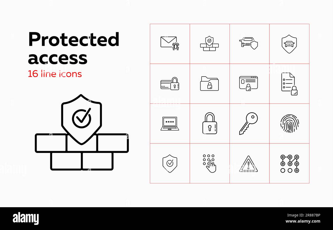 Protected access line icon set. Fingerprint, credit card Stock Vector ...