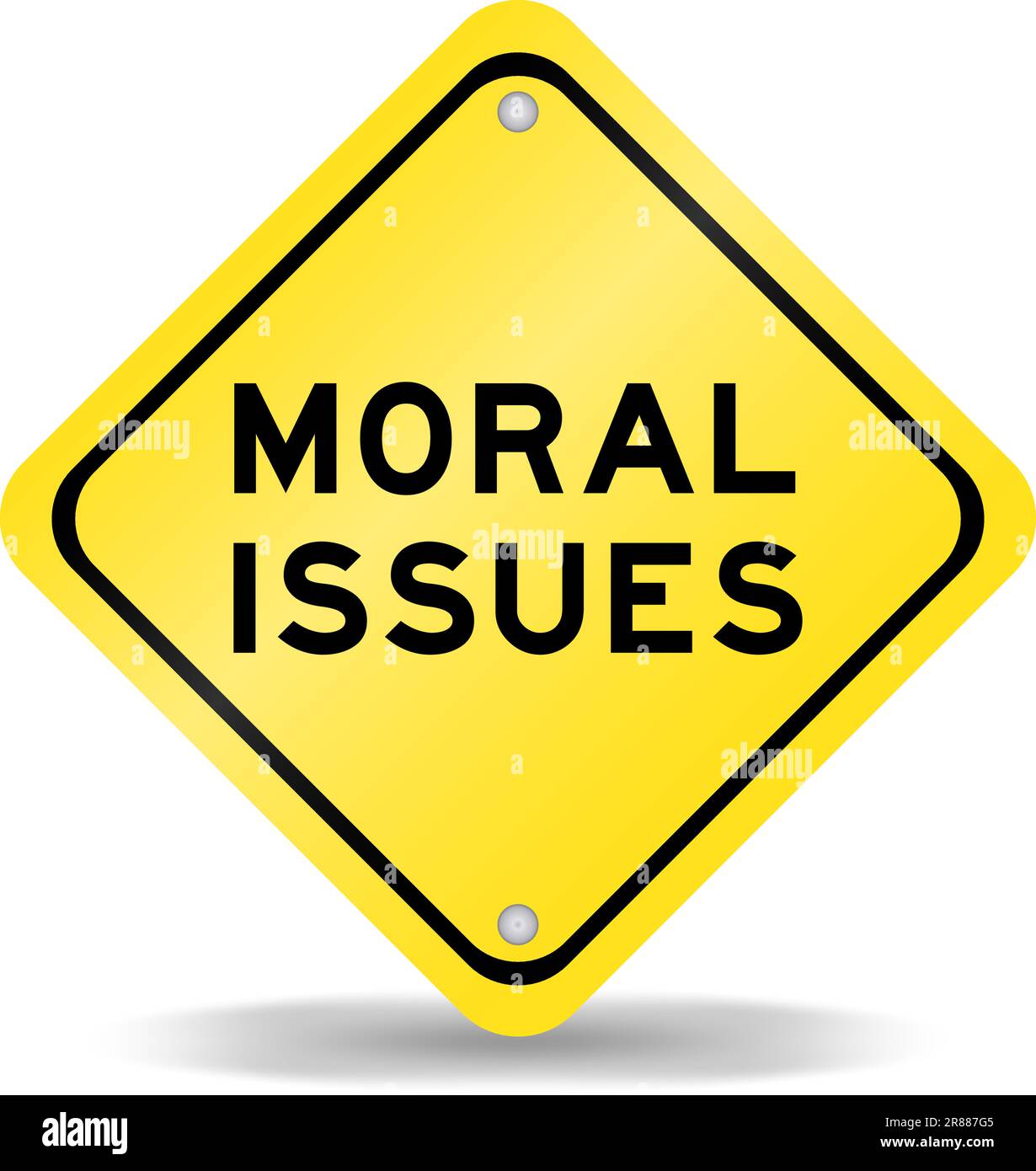 Yellow color transportation sign with word moral issues on white ...