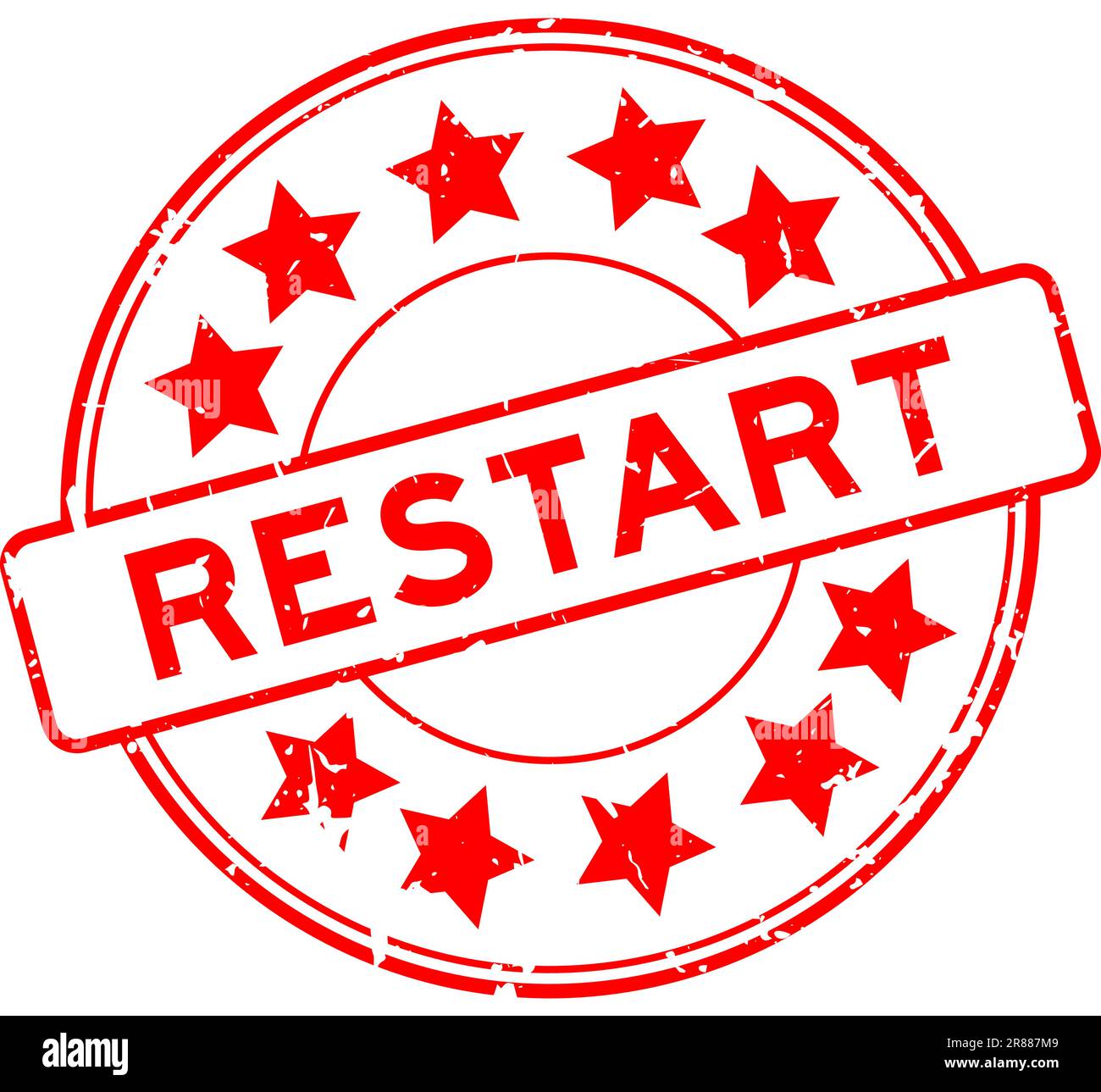 Grunge red restart word with star icon round rubber seal stamp on white background Stock Vector ...