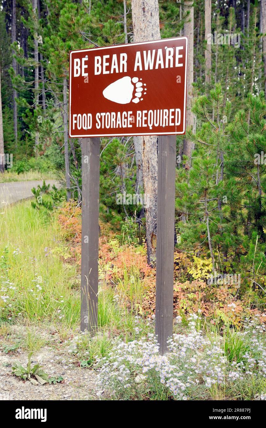 Sign 'Bear Area, Store Food Safely', Grand Teton National Park, Wyoming ...