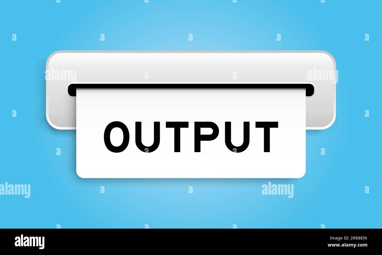 White coupon banner with word output from machine on blue color ...