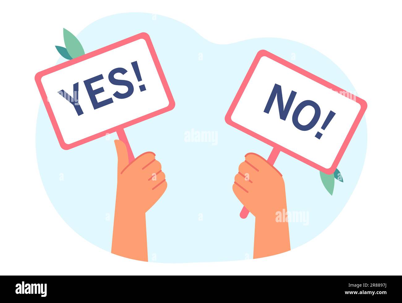 Comic hands holding signs saying yes and no in big font Stock Vector ...