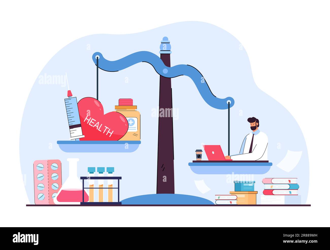 Conflict between health and work of employee on unbalanced scale Stock ...