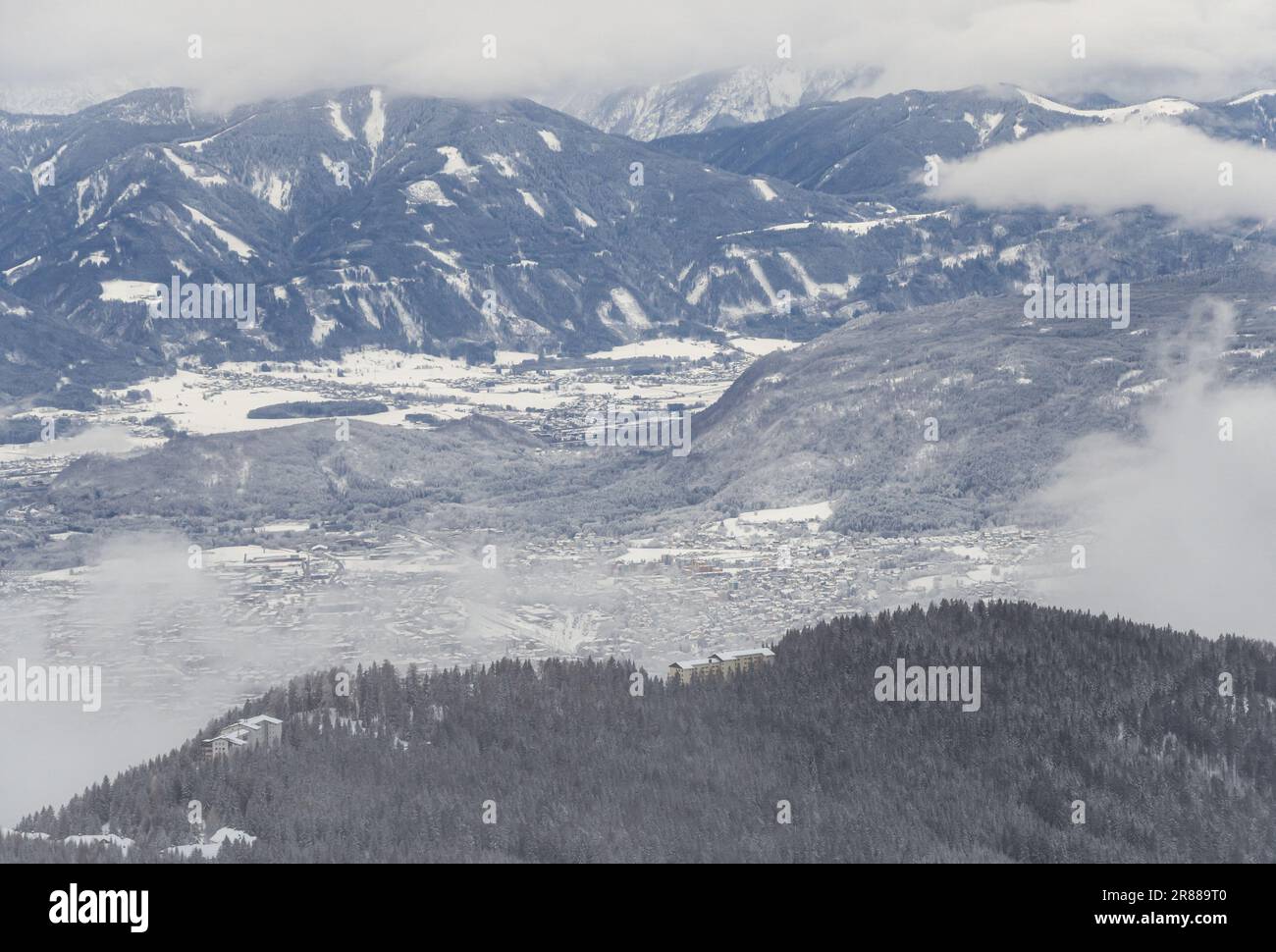 The snowy Villach from mountain Gerlitzen in the winter Stock Photo - Alamy