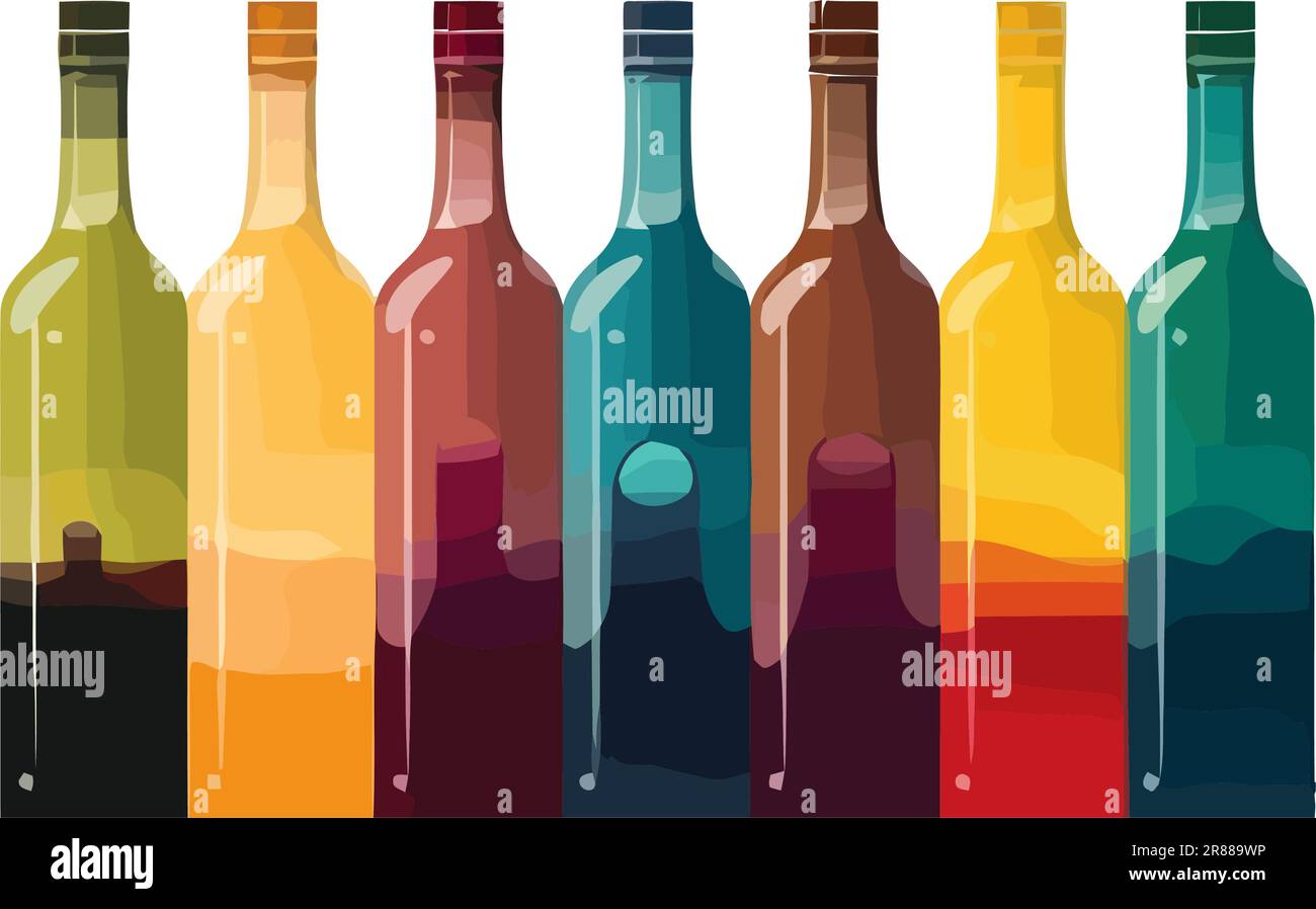 Multi colored wine bottle on transparent backdrop Stock Vector Image ...