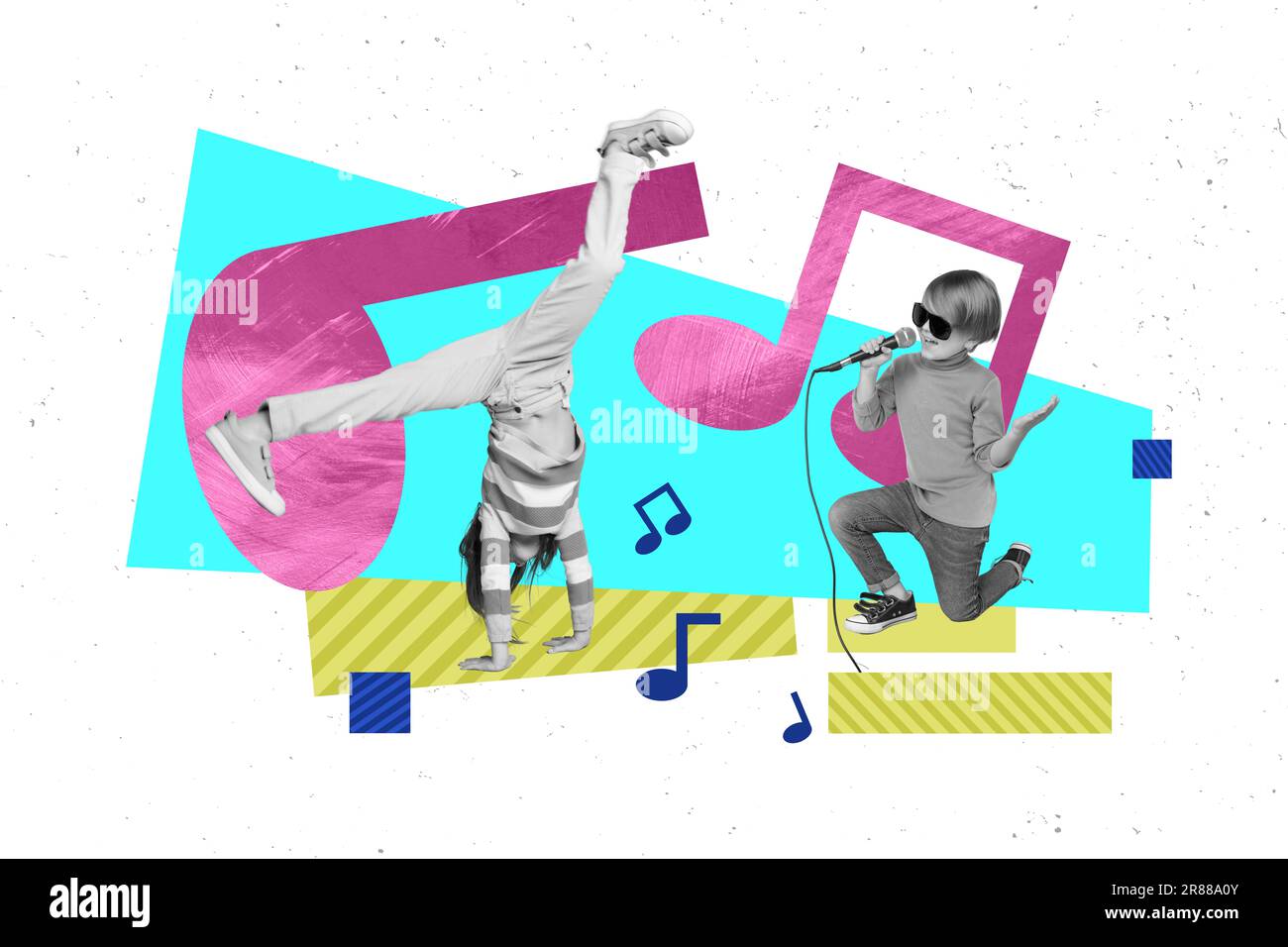 Artwork sketch 3d collage of carefree happy children have fun dance ...