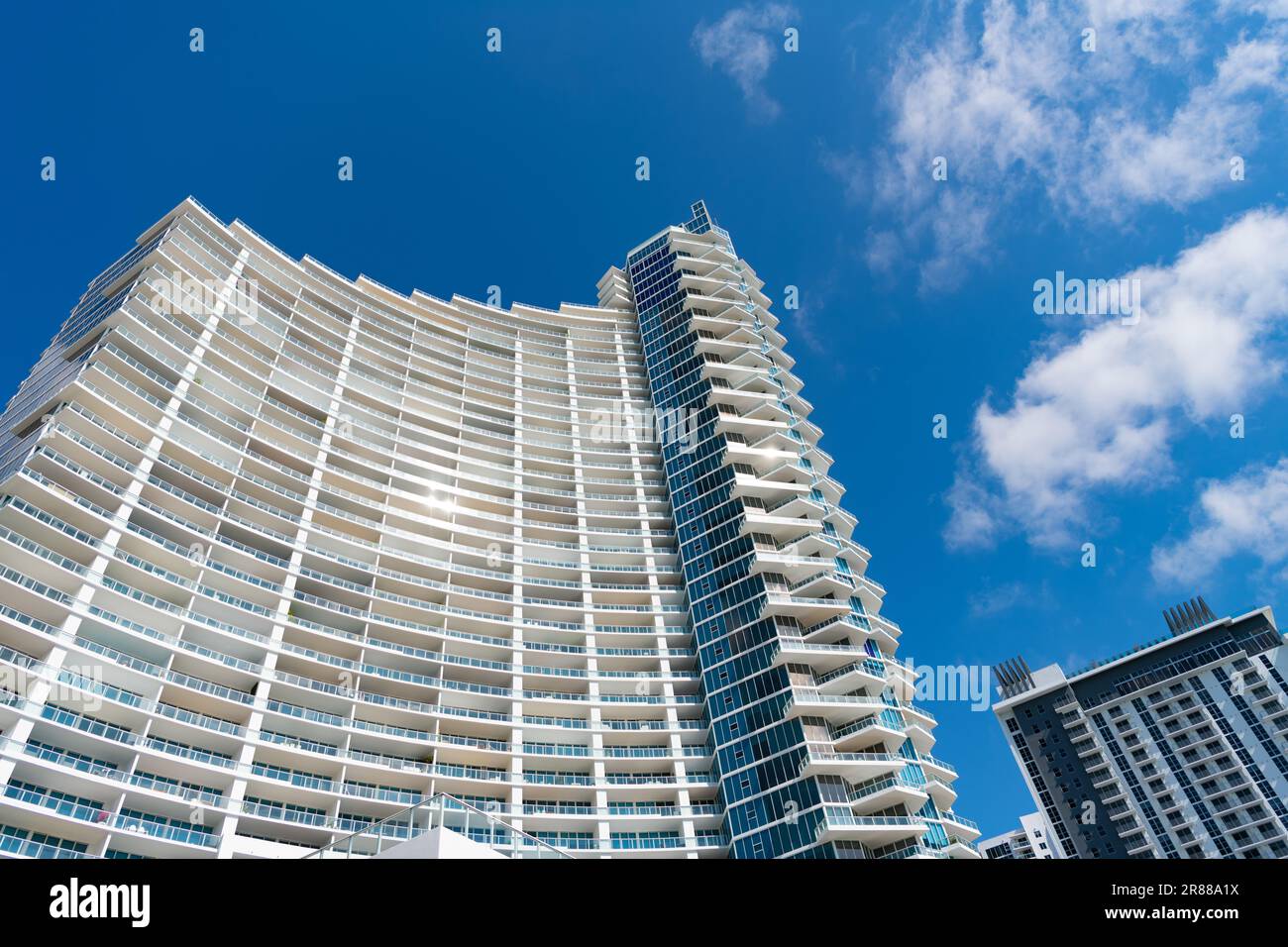 perspective view of high skyscraper architectural building on sky ...