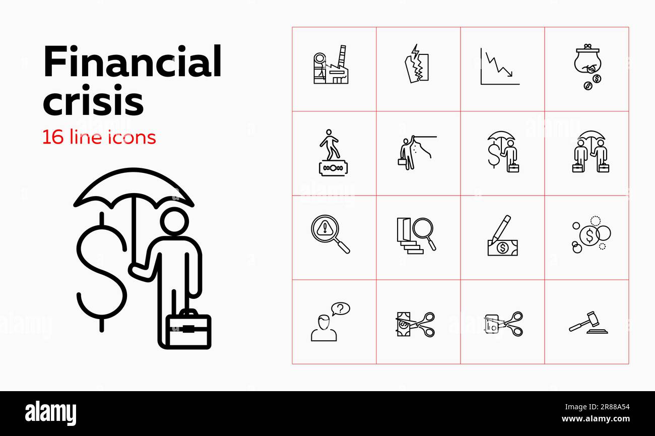 Financial crisis line icon set Stock Vector Image & Art - Alamy