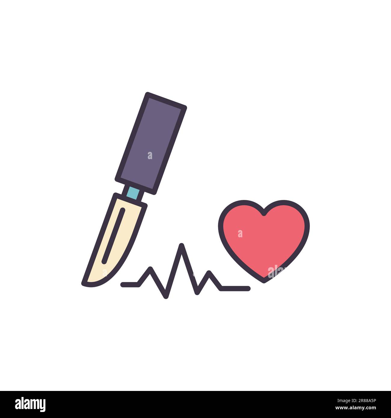 Cardio Surgery related vector line icon. Scalpel, heart. Isolated on ...