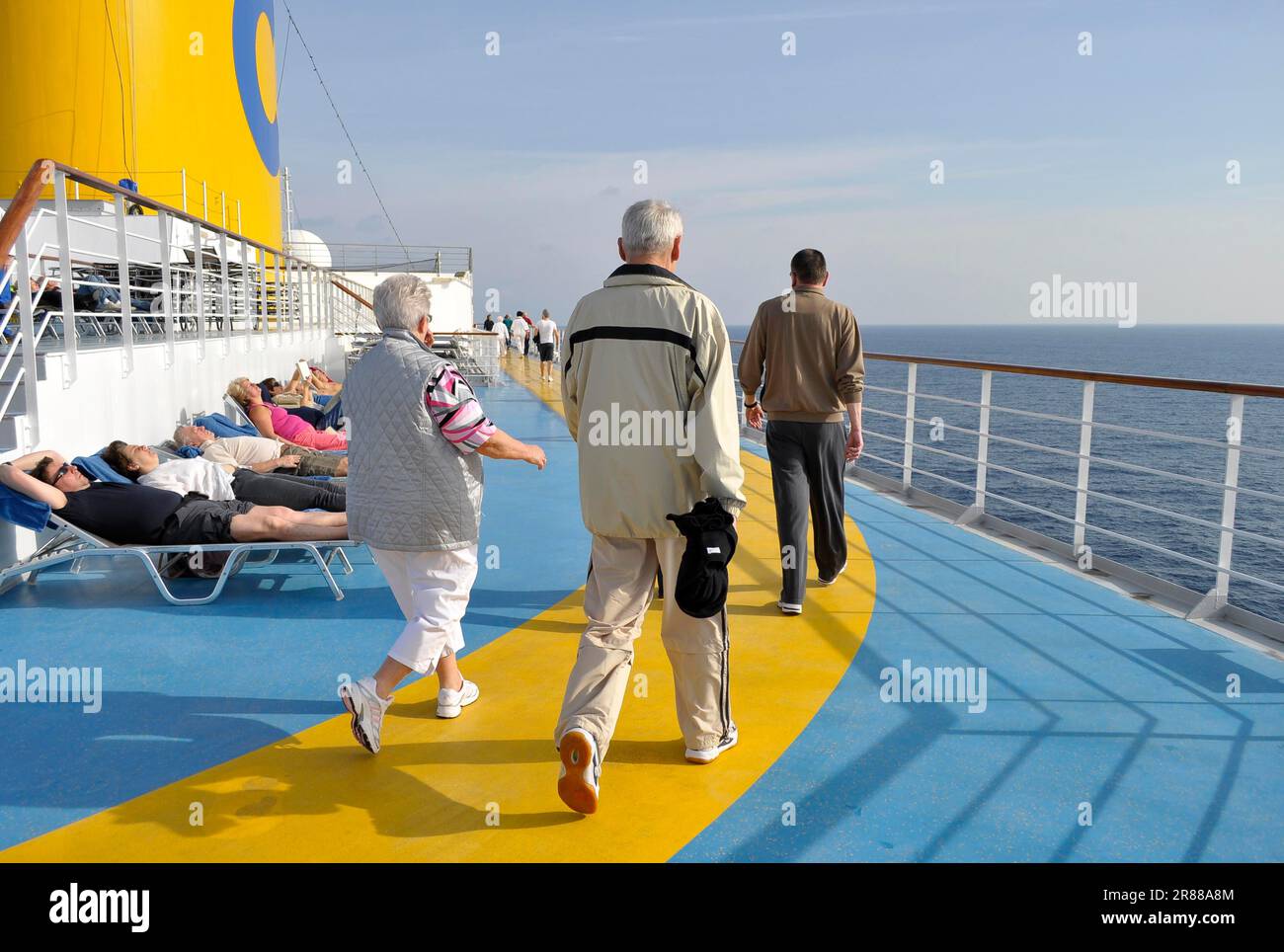 On deck of the cruise ship Costa, Serena, Walking, circuit on ship ...
