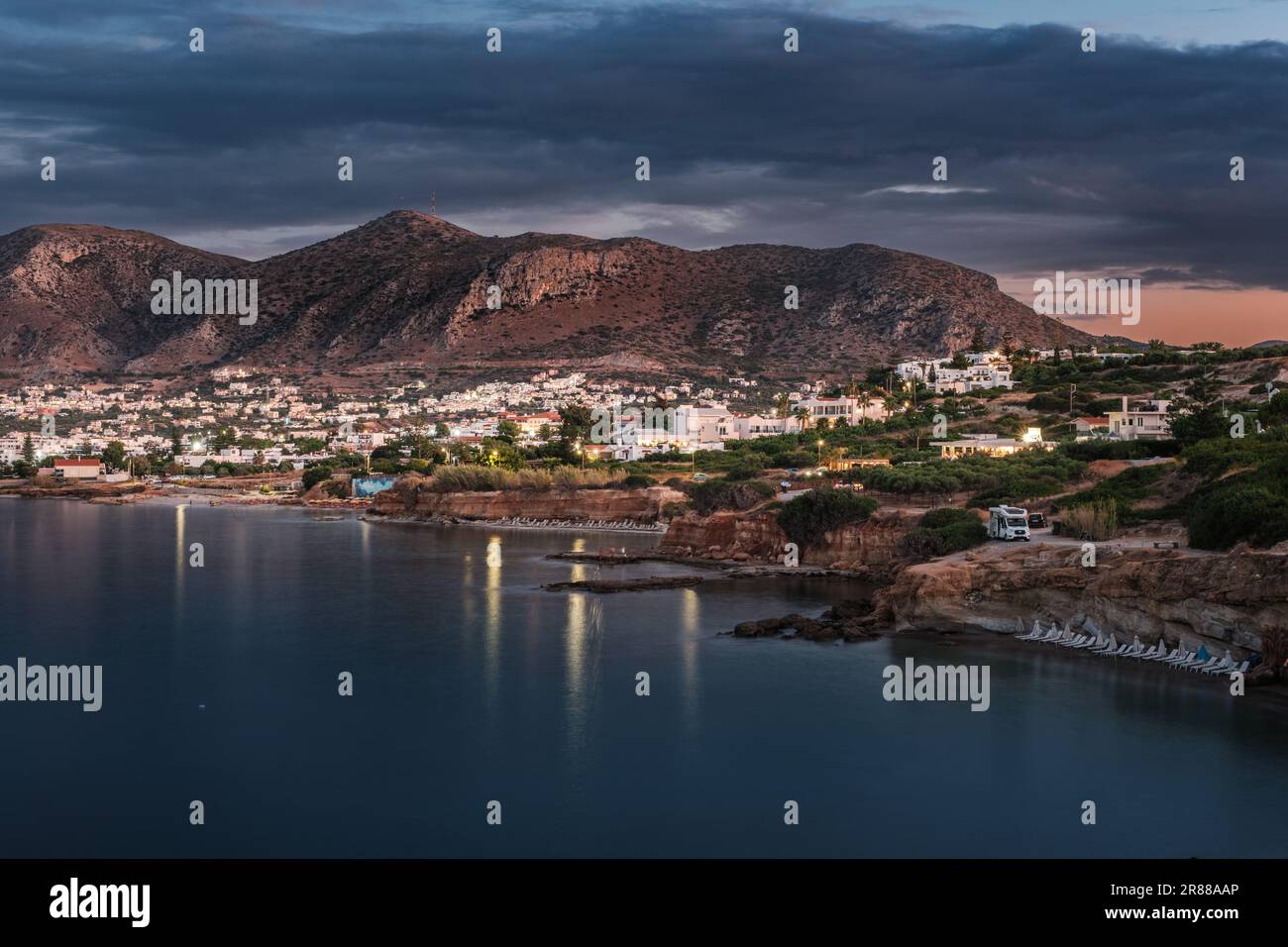 The harbor lights at the coast of Crete, Greece Stock Photo - Alamy