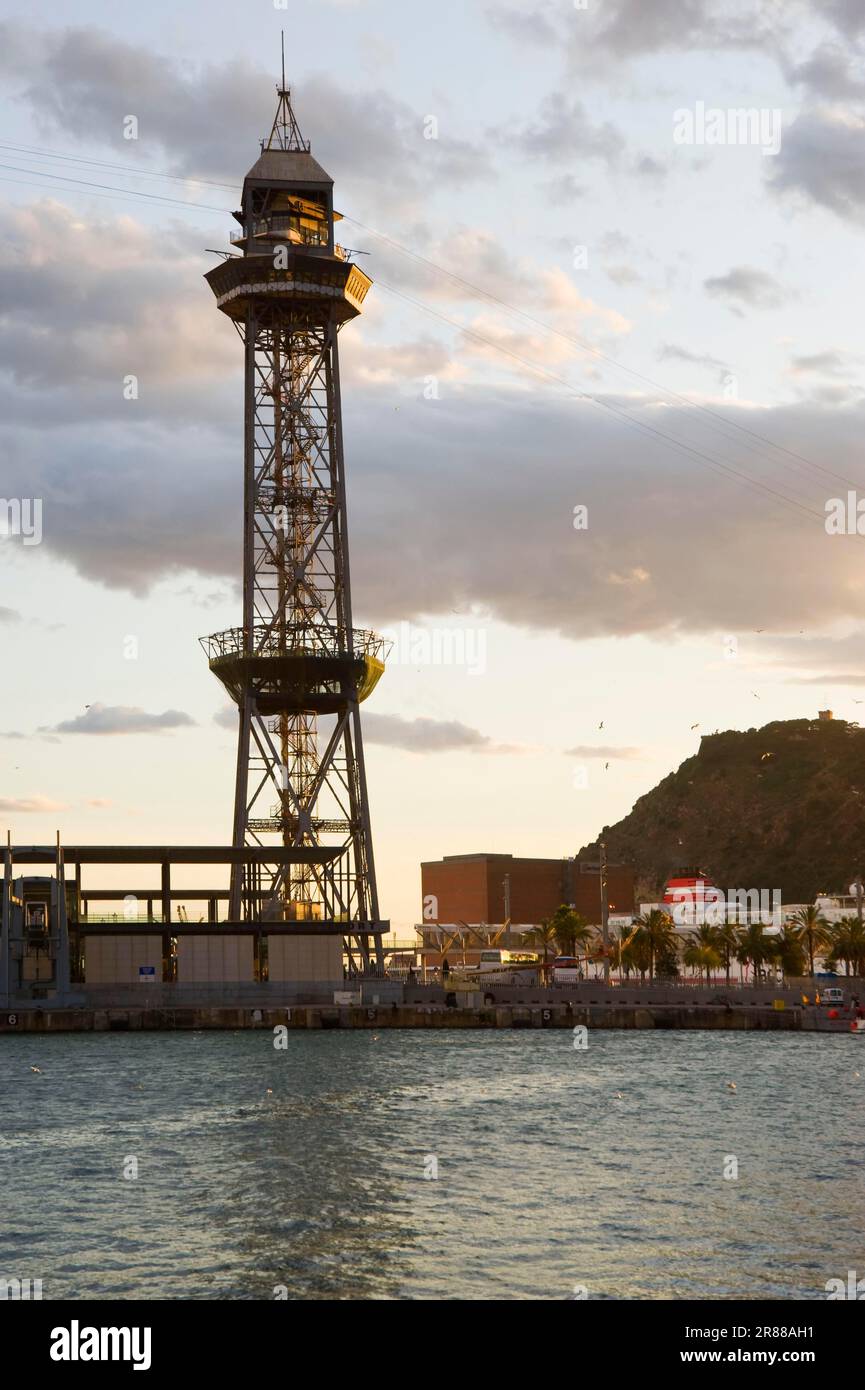 Torre Jaume cable car tower, Barcelona, Catalonia, Spain Stock Photo ...